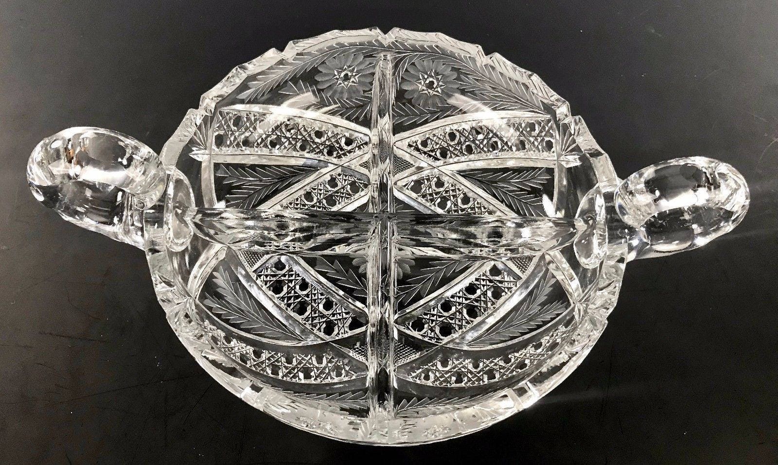 Fry Cut Glass PERSHING Pattern American Brilliant Caboret Divided Dish ABP