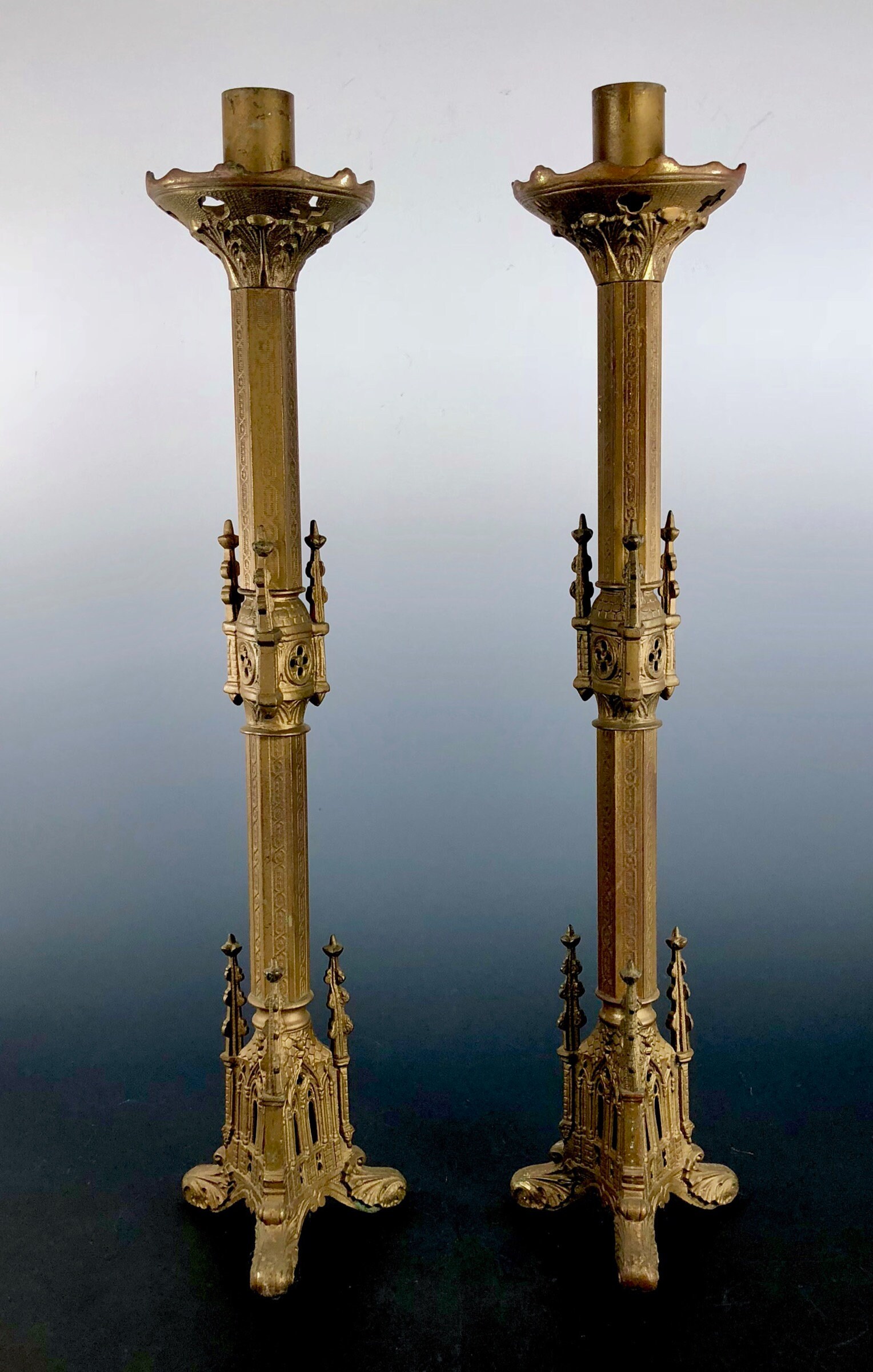 Fabulous Antique Ecclesiastical Liturgical Candlesticks GOTHIC REVIVAL ...
