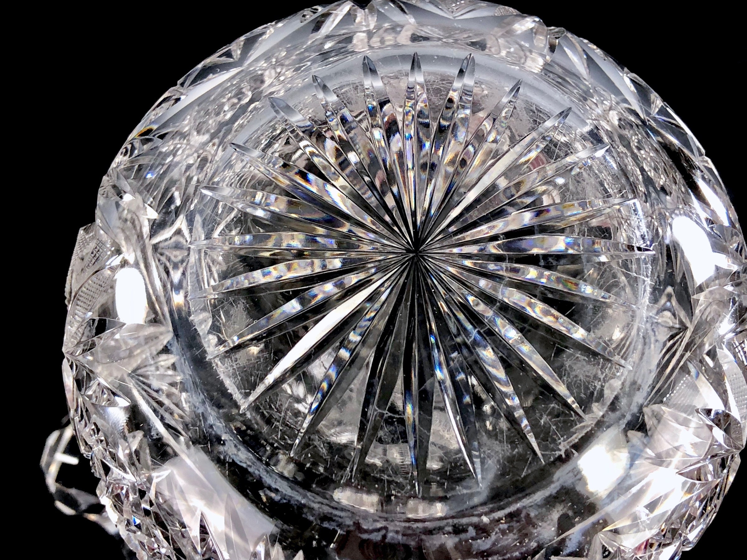 Antique American Brilliant Cut Glass Decanter with Lapidary Cut Stopper Antique American Brilliant Cut Glass Decanter with Lapidary Cut Stopper