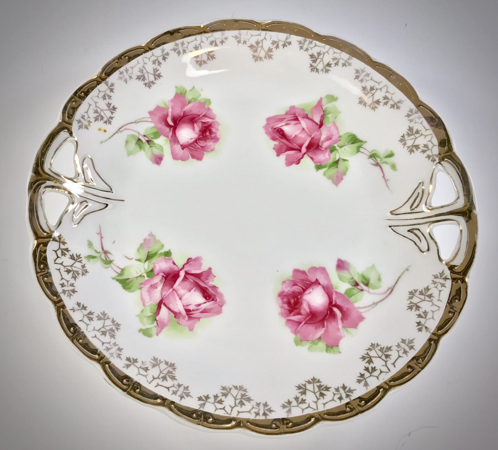 Antique VICTORIAN CAKE PLATE German Porcelain With Rose Decoration ...