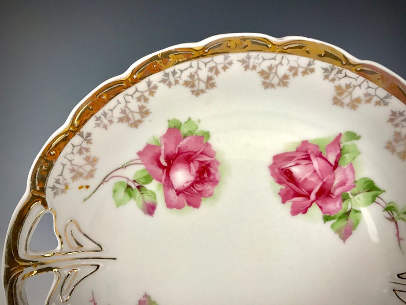 Antique VICTORIAN CAKE PLATE German Porcelain With Rose Decoration ...