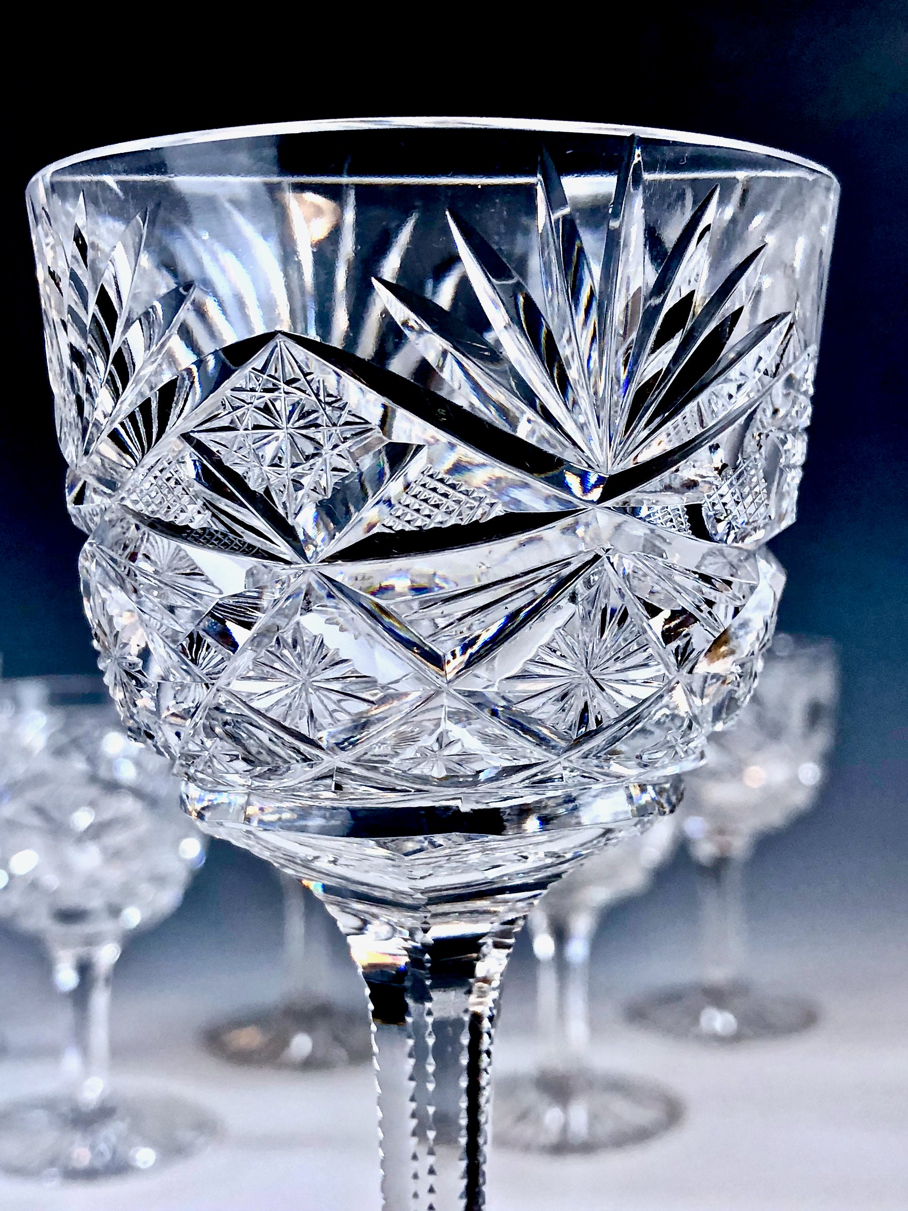 American Brilliant Cut Glass Wine Glasses Set of 6 Beautifully Cut ...