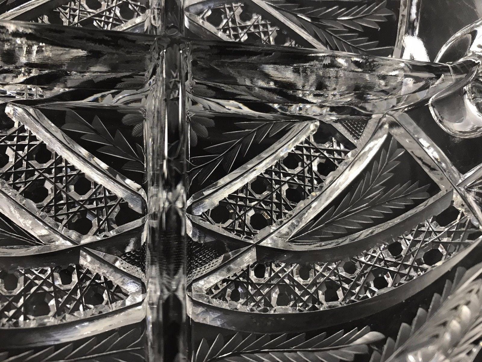 Fry Cut Glass PERSHING Pattern American Brilliant Caboret Divided Dish ABP