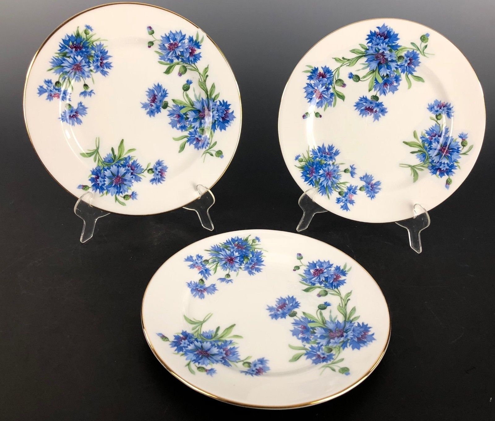 Vintage HAMMERSLEY CHINA Cornflower Blue Pattern 3 Salad Plates