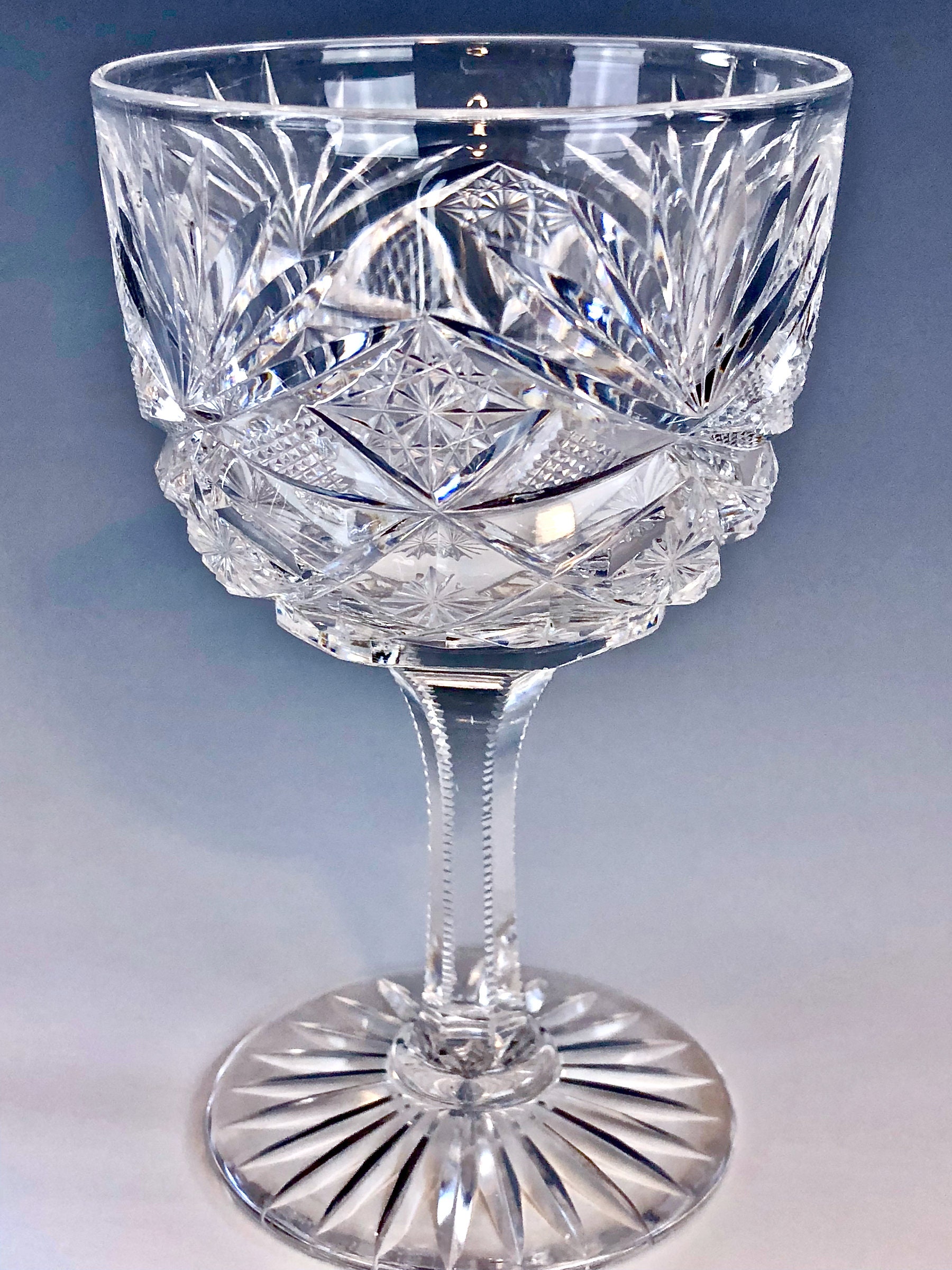 American Brilliant Cut Glass Wine Glasses Set Of 6 Beautifully Cut Original Rims