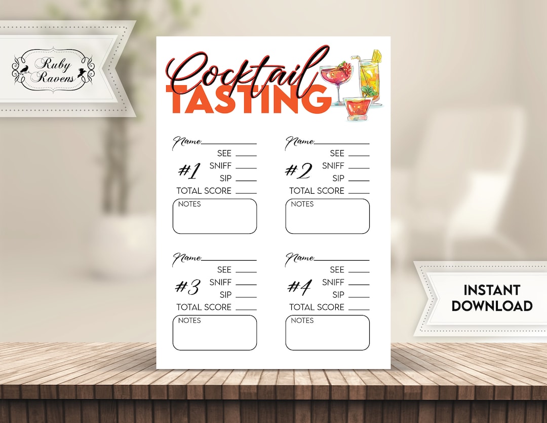 Cocktail Tasting Score Card, Cocktail Sample, Cocktail Tasting Tasting ...