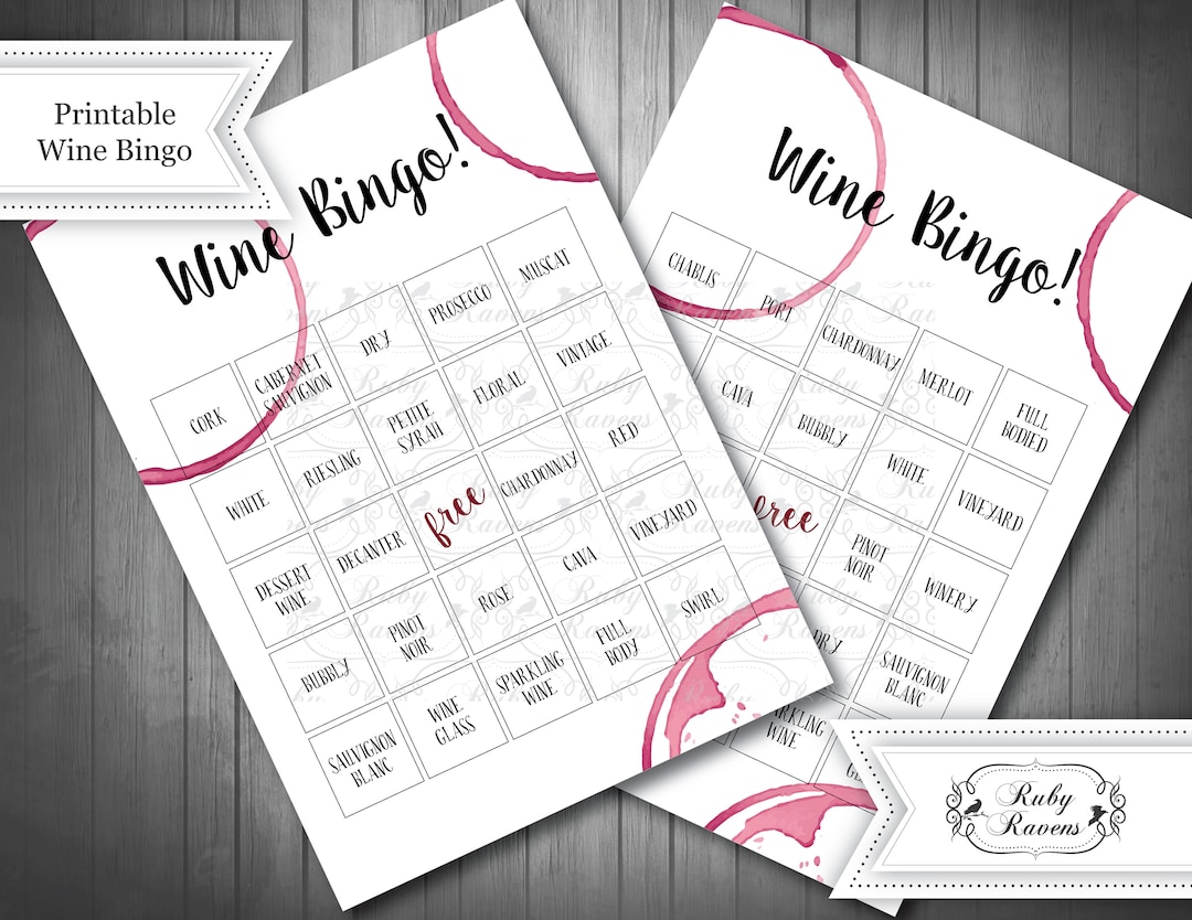 Wine Theme Bingo, Wine Party, Wine Bachelorette, Wine Tasting Game ...
