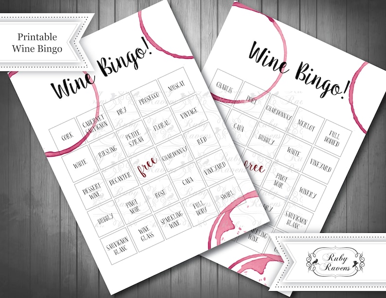 Wine Theme Bingo Wine Party Wine Bachelorette Wine Tasting - Etsy
