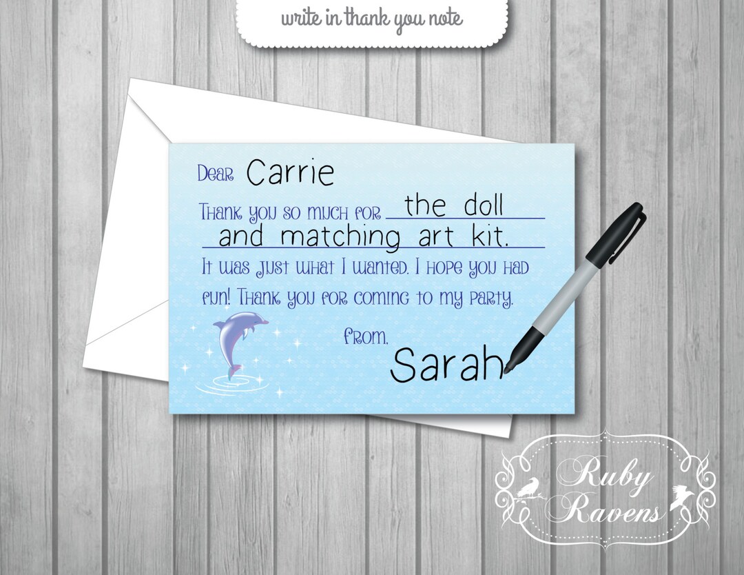 Dolphin Thank You Card, Dolphin Thank You Card, Dolphin Birthday Thank ...