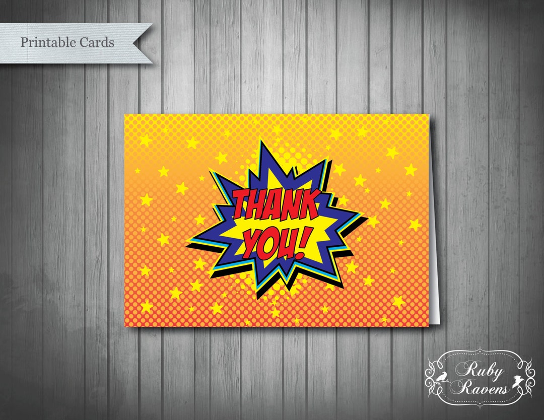 Super Hero Thank You Card, Super Hero Blank Thank You Card, Super Hero ...