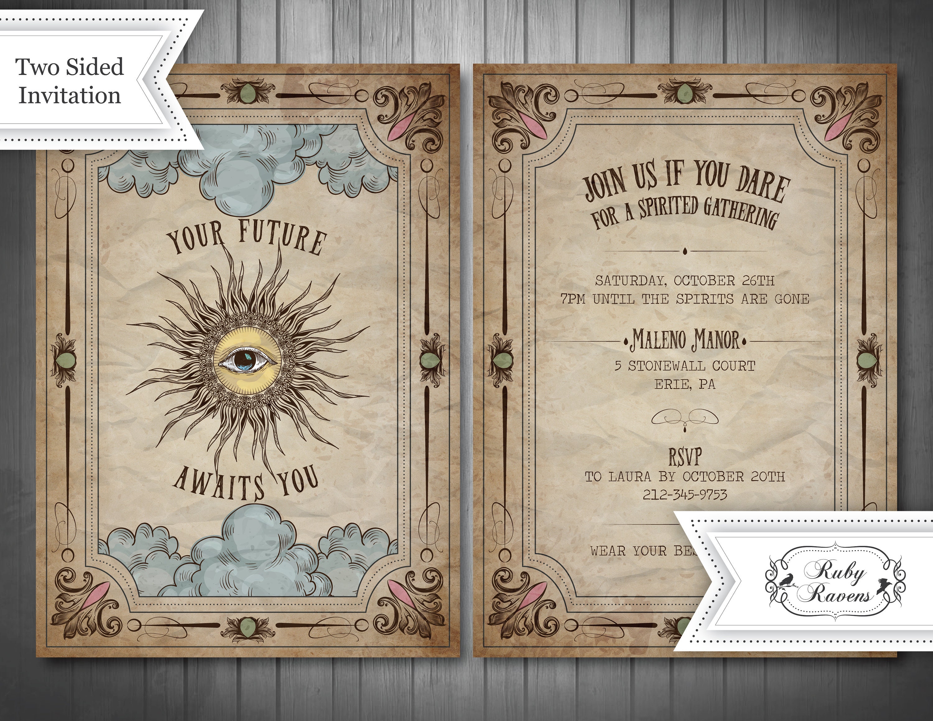 Printable Tarot Card Invitation, Ouija Invite, Halloween Party Invite ...