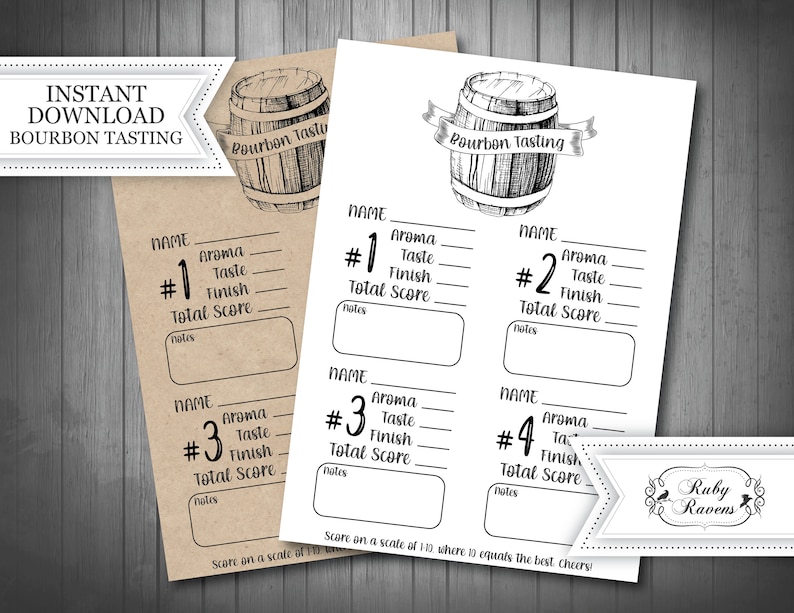 INSTANT DOWNLOAD - Bourbon Tasting Score Card, Bourbon Flight, Bourbon ...