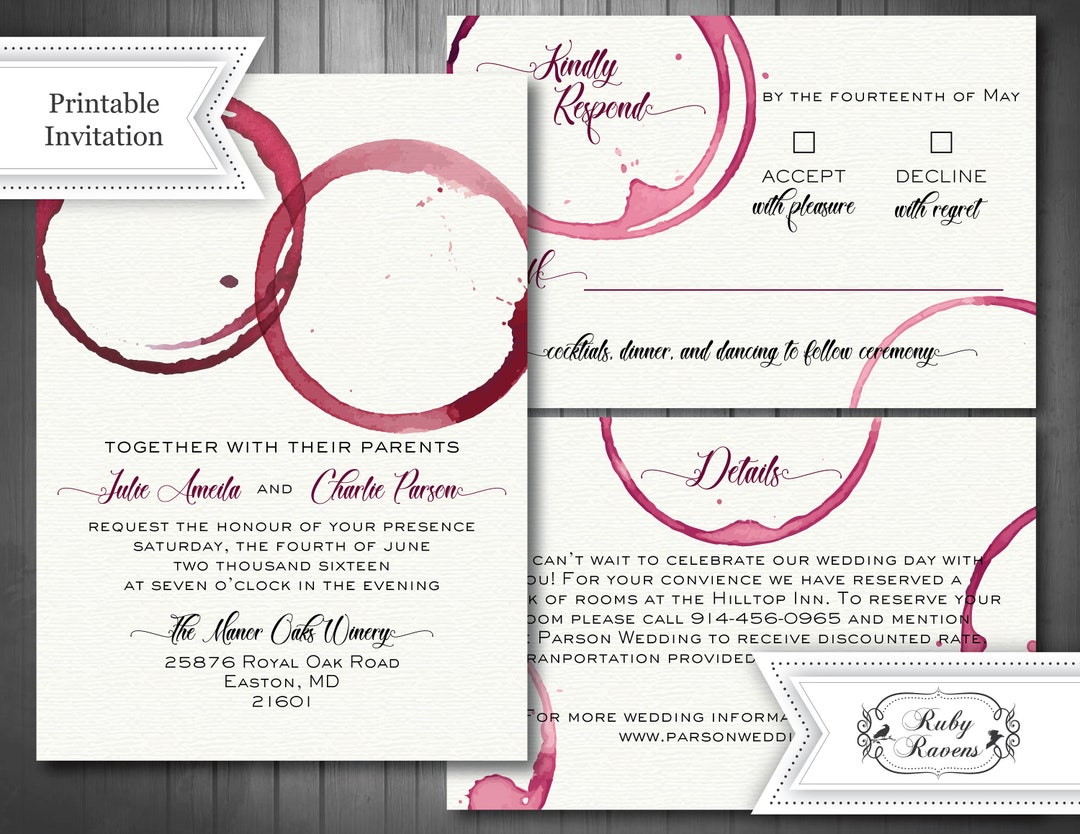 Wine Theme Wedding Invitation, Vineyard Wedding Invite, Wine Stain ...