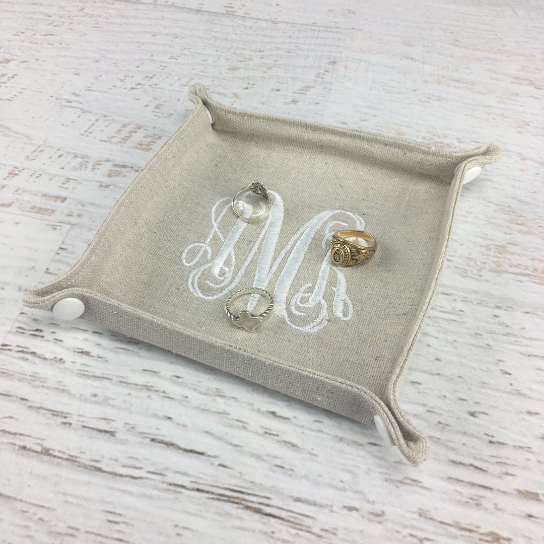 Embroidered Canvas Jewelry Snap Tray Monogram Travel Jewelry Dish ...