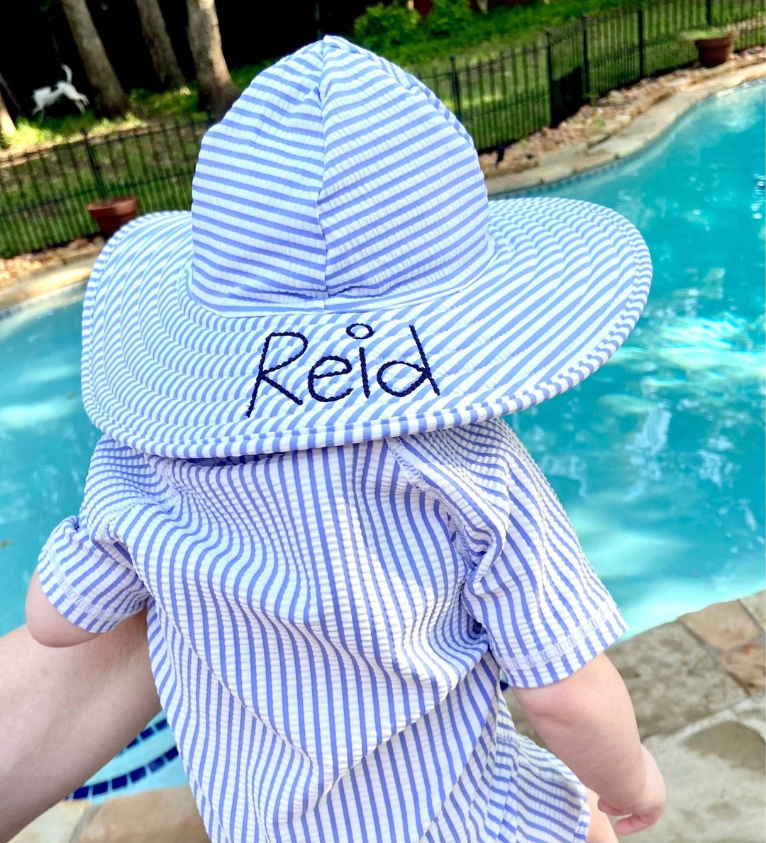 Embroidered Swim Hat With Name Kids Sun Hat Baby Swim Hat Pink Stripe ...
