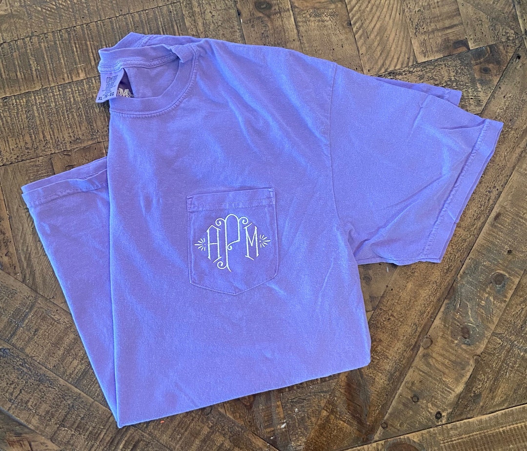 Monogrammed Comfort Colors Pocket T-shirt | Embroidered Monogram Pocket ...