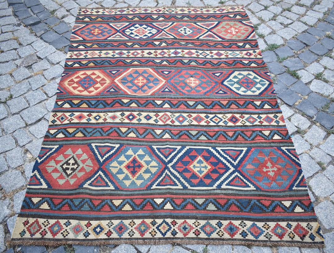 Antique Shahsevan Rug, 48x67, Wool Flat Woven Kilim, Azerbaijan Decor ...
