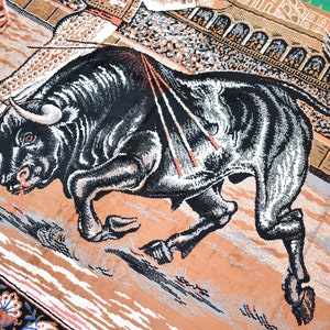 Vintage Bull Velvet Rug, 48'' X 61'' Awesome Pictorial Wall Hanging ...