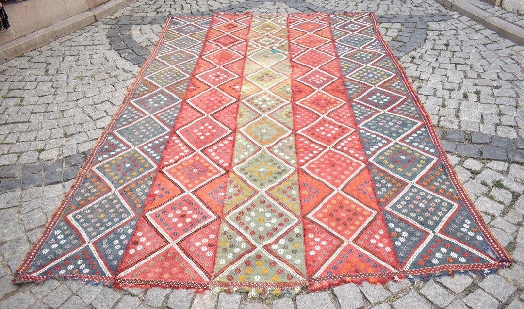 Antique Adana Cicim Rug 77'' X 129'' - Etsy