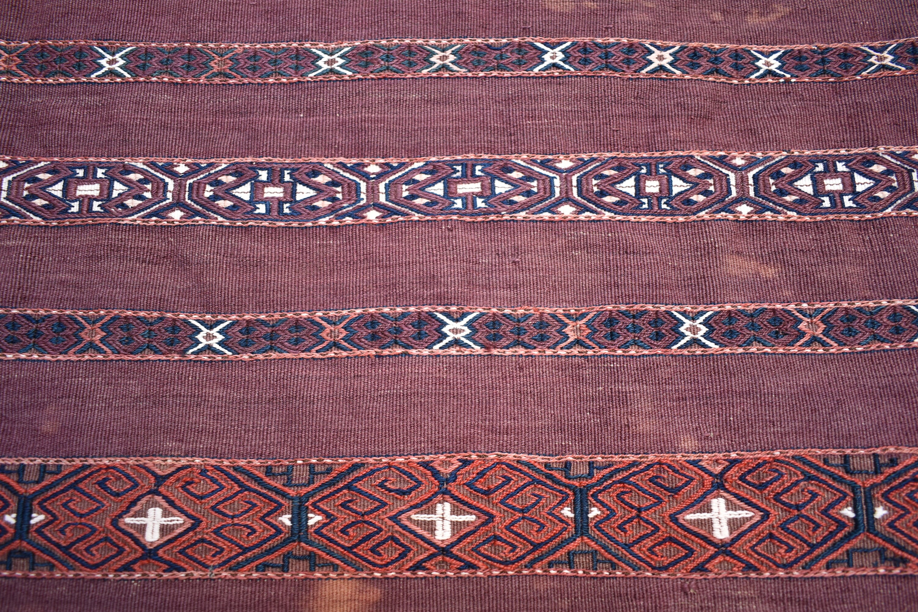 Terrific Antique Tribal Yomud Sumak Kilim Bag Face Rug, 3'7'' X 1'9 ...