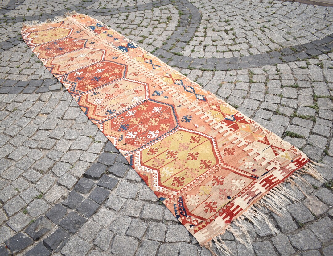 Antique Turkish Kilim Runner Rug, Vegetable Dye Wool, 34x133 - Etsy