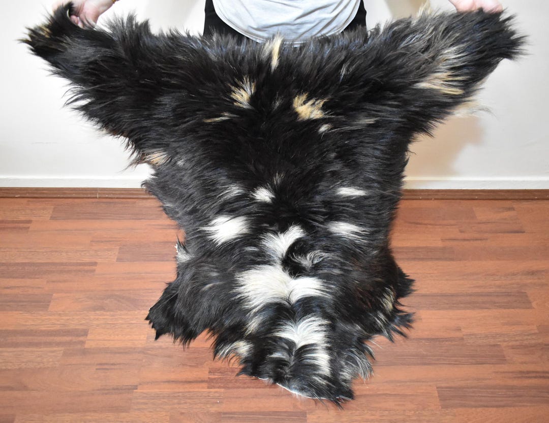 Angora Goat Fur Rug, Black White Goatskin Pelt, Turkish Home Decor (76 ...