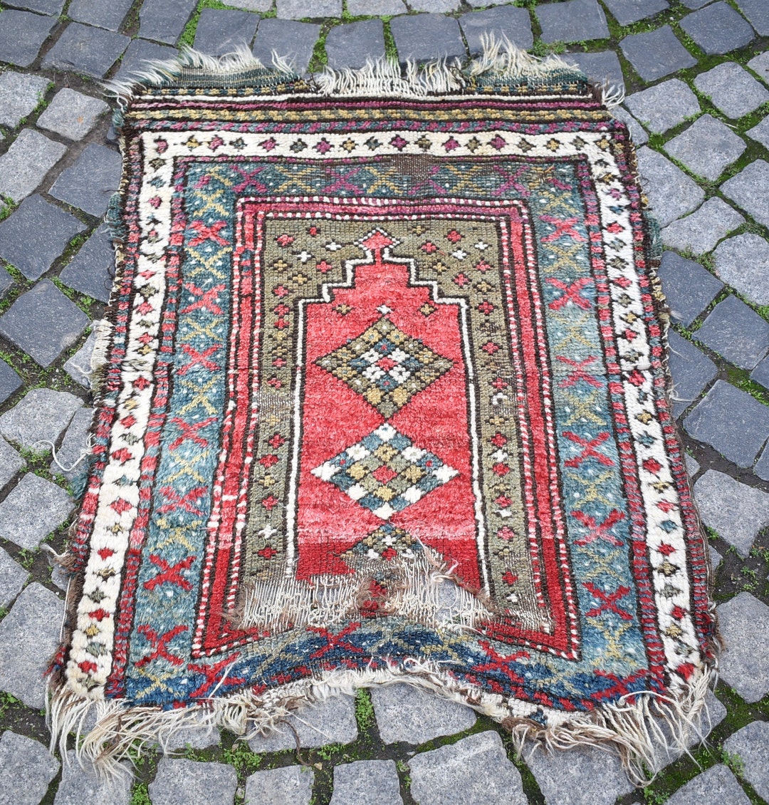 Terrific Antique Turkish Fragment Rug, 28'' X 35'' Collector's Piece ...
