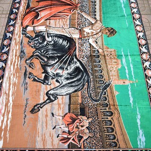 Vintage Bull Velvet Rug, 48'' X 61'' Awesome Pictorial Wall Hanging ...