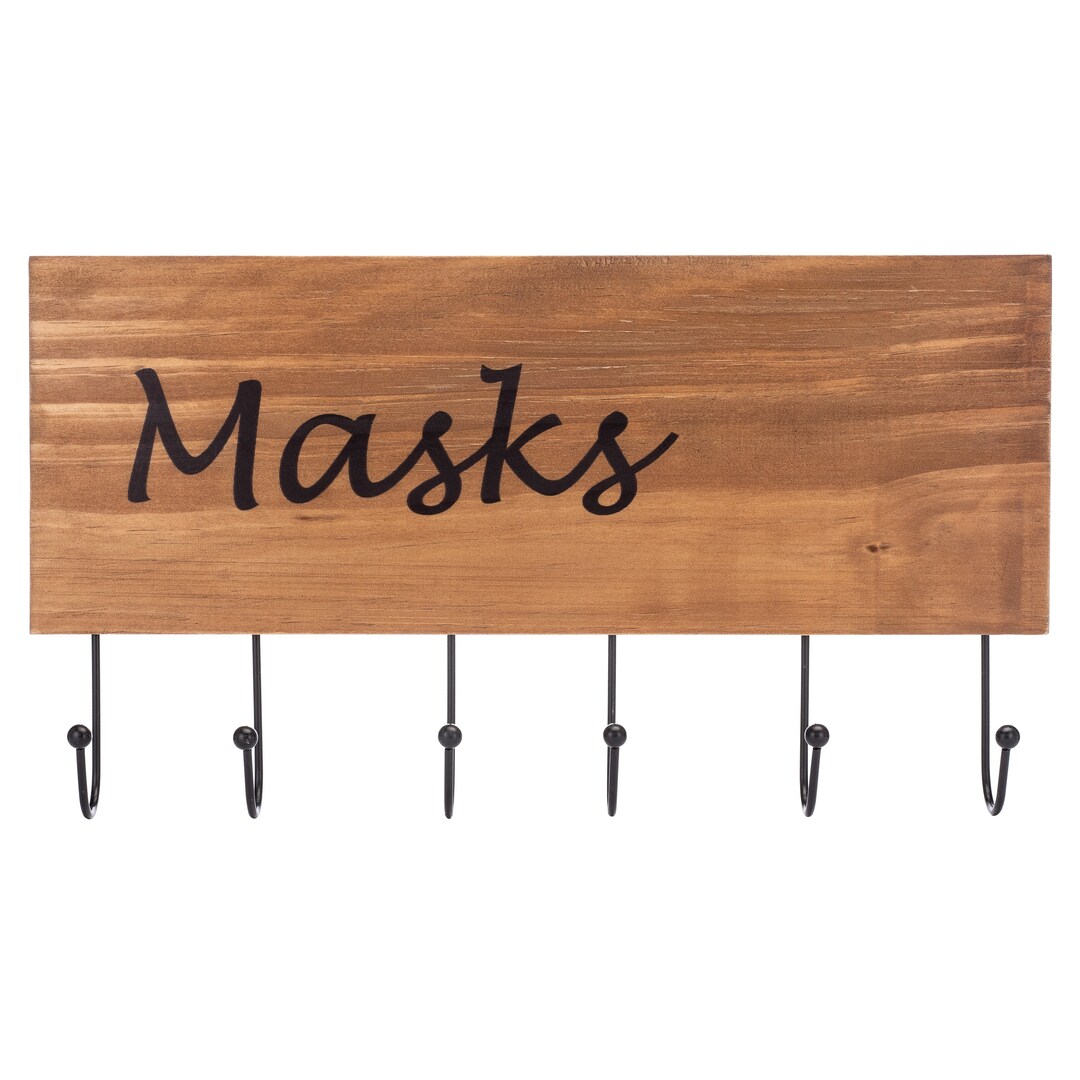 Mask Hanger - 6 Hook Face Mask Organizer 16 by 7 Inches- Solid Wood ...
