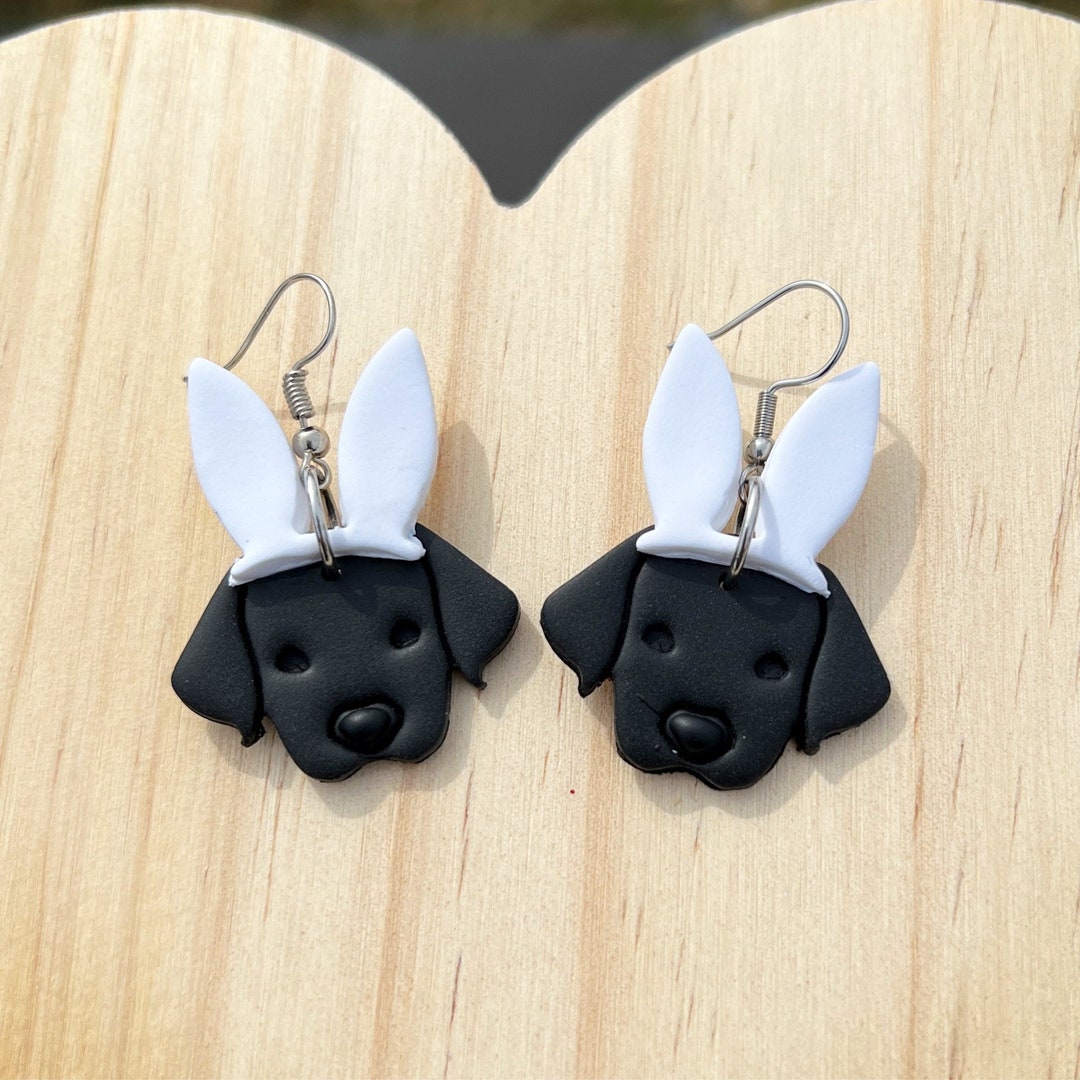Easter Bunny Black Lab Dog Earrings, Dog Mom Gift, Labrador Retriever ...