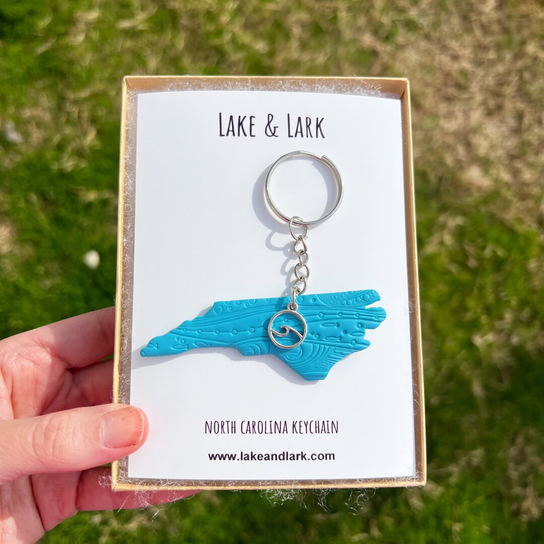 Beach Waves North Carolina Keychain, Clay Ornament, State of North ...