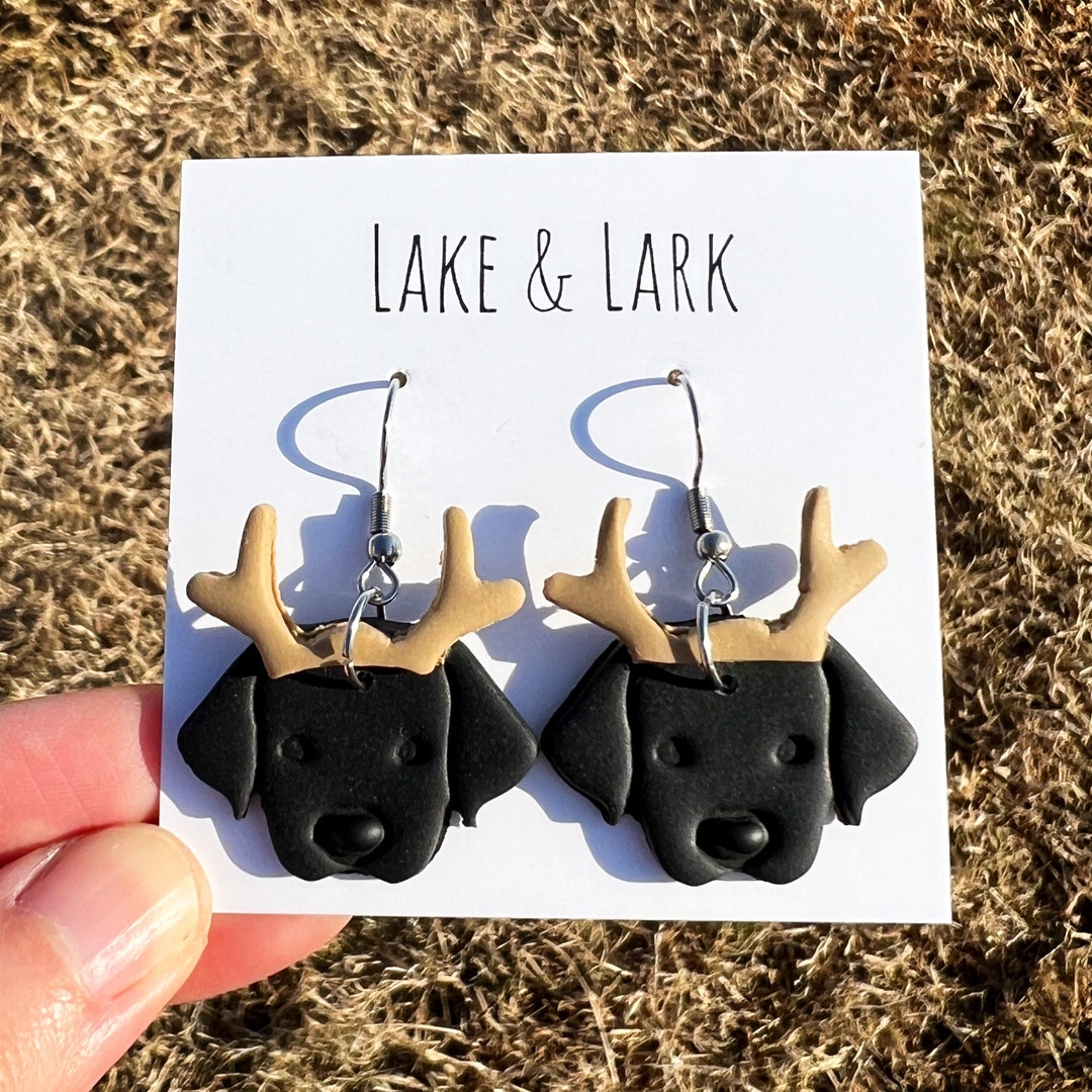 Black Lab Reindeer Christmas Dog Earrings, Reindeer Christmas Earrings ...