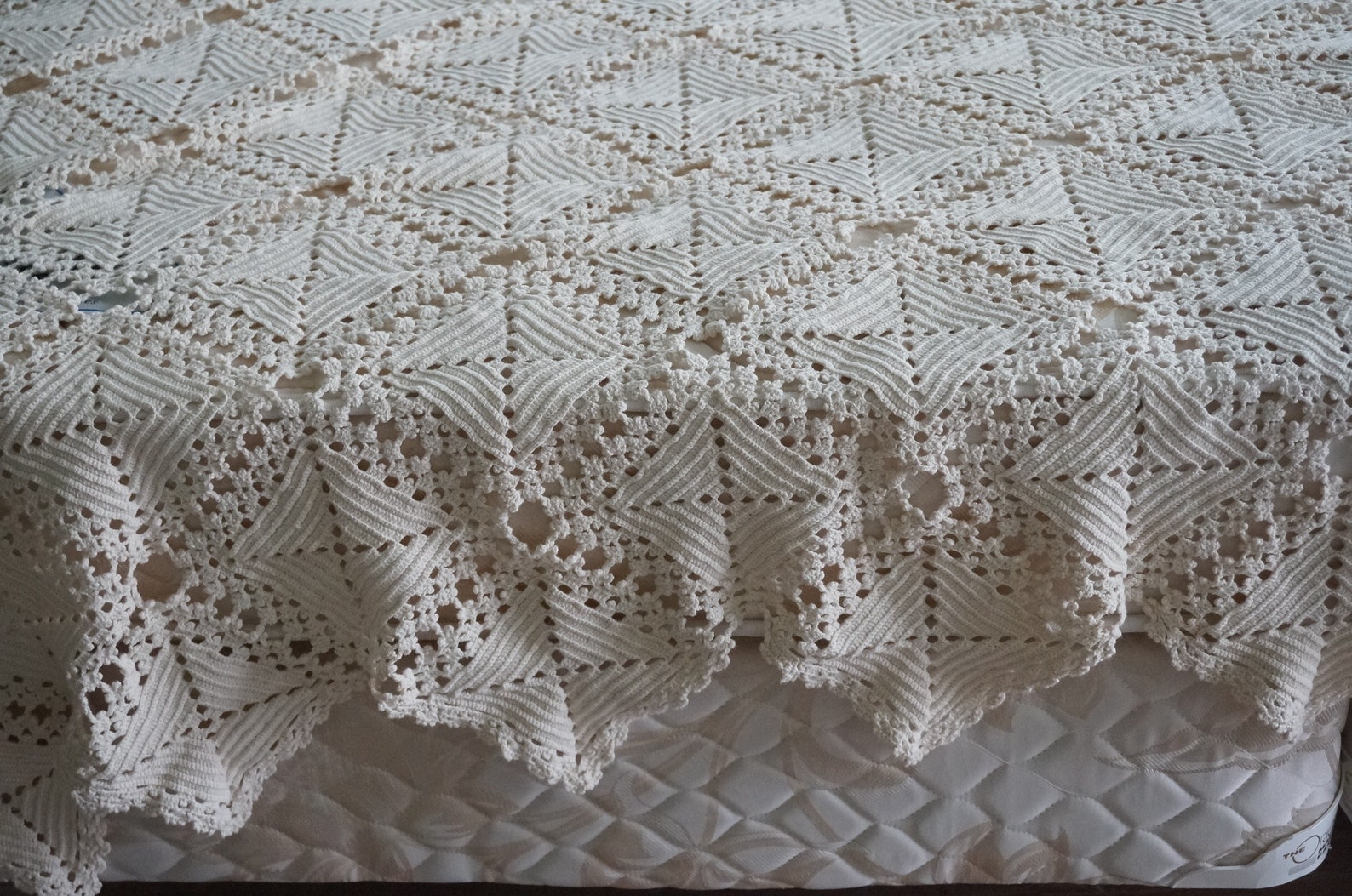 Vintage Diamond Pattern Crochet Bedspread Coverlet Tablecloth 116x96 - Etsy