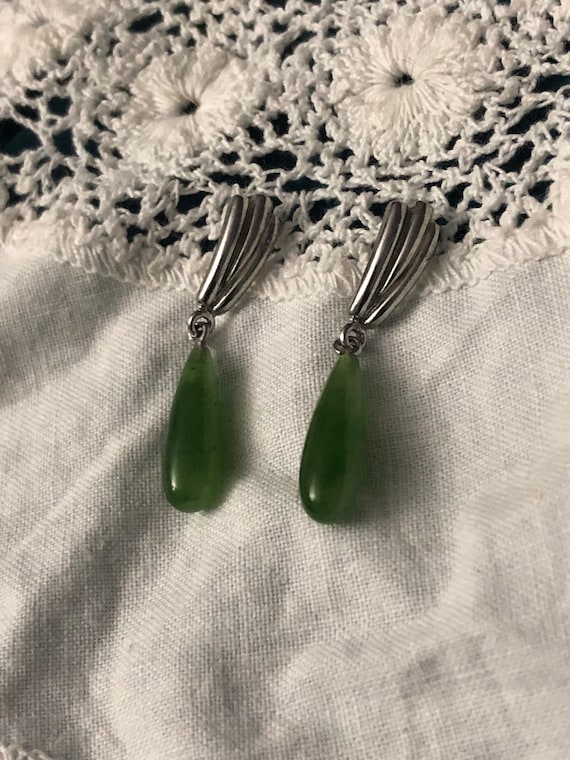 Vintage Sterling & Fine Jade Pierced Earrings, 925 Ja… - Gem