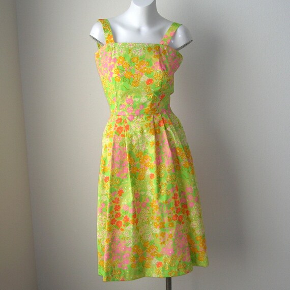 Vintage 70s EDC Hippie Neon Flower Power Sun Dress - Gem