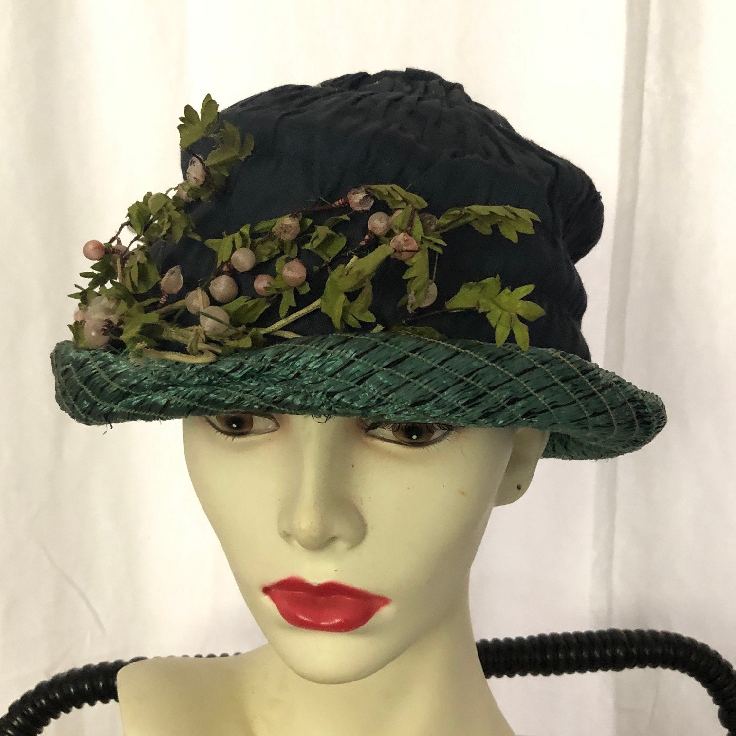 Antique French Victorian Berry Hat: Shirred Silk Twill, Paris Millinery ...