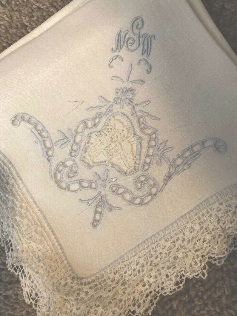 Antique Italian Point De Venice Fine Linen Floral Monogrammed Napkins ...