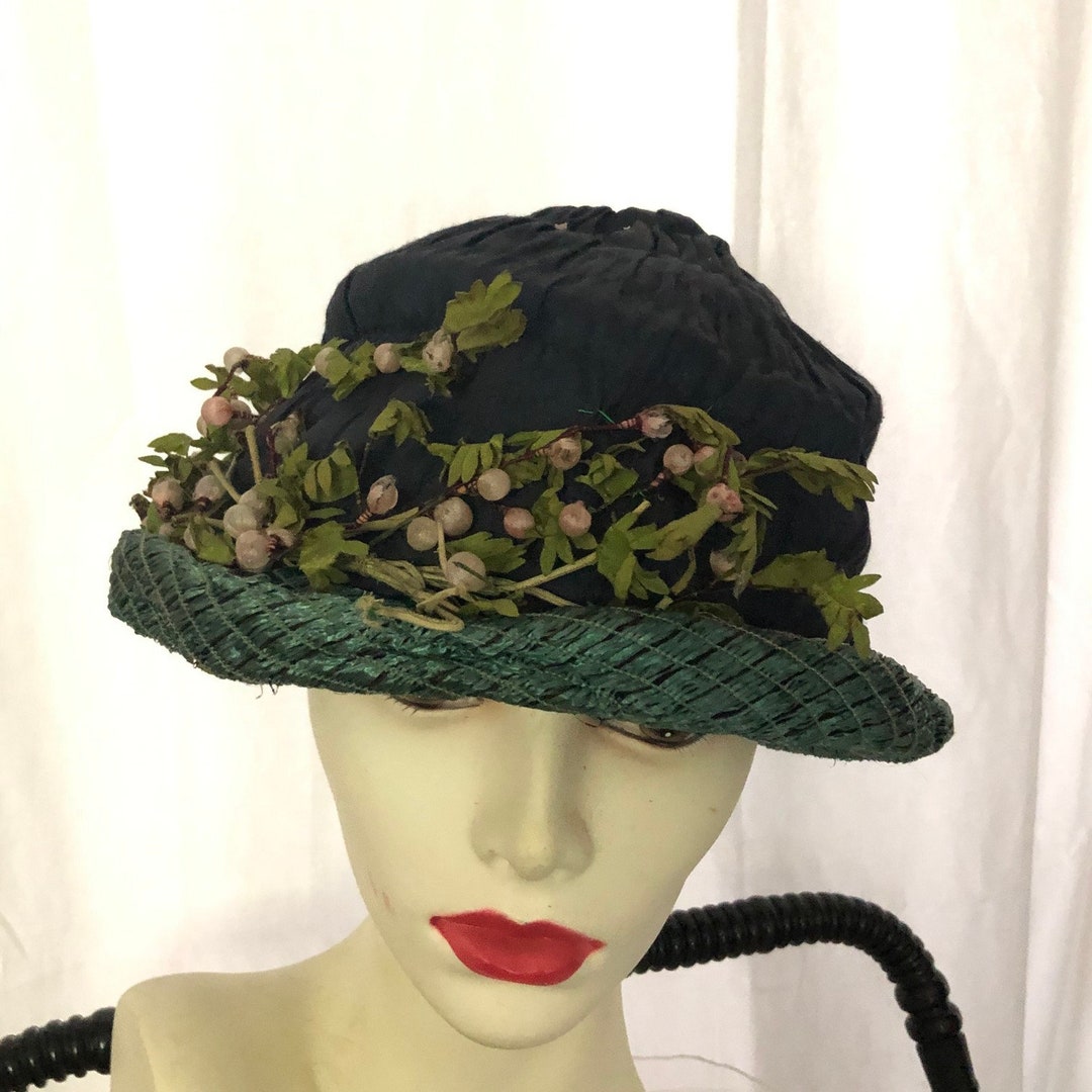 Antique French Victorian Berry Hat: Shirred Silk Twill, Paris Millinery ...