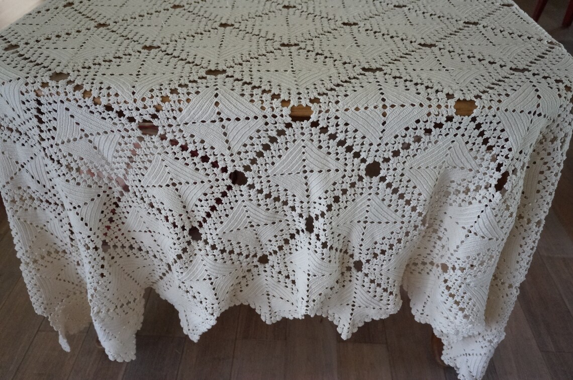 Vintage Diamond Pattern Crochet Bedspread Coverlet Tablecloth - Etsy