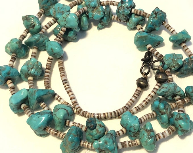 Vintage Navajo Pawn Sterling Turquoise Nugget Heishi Shell - Etsy