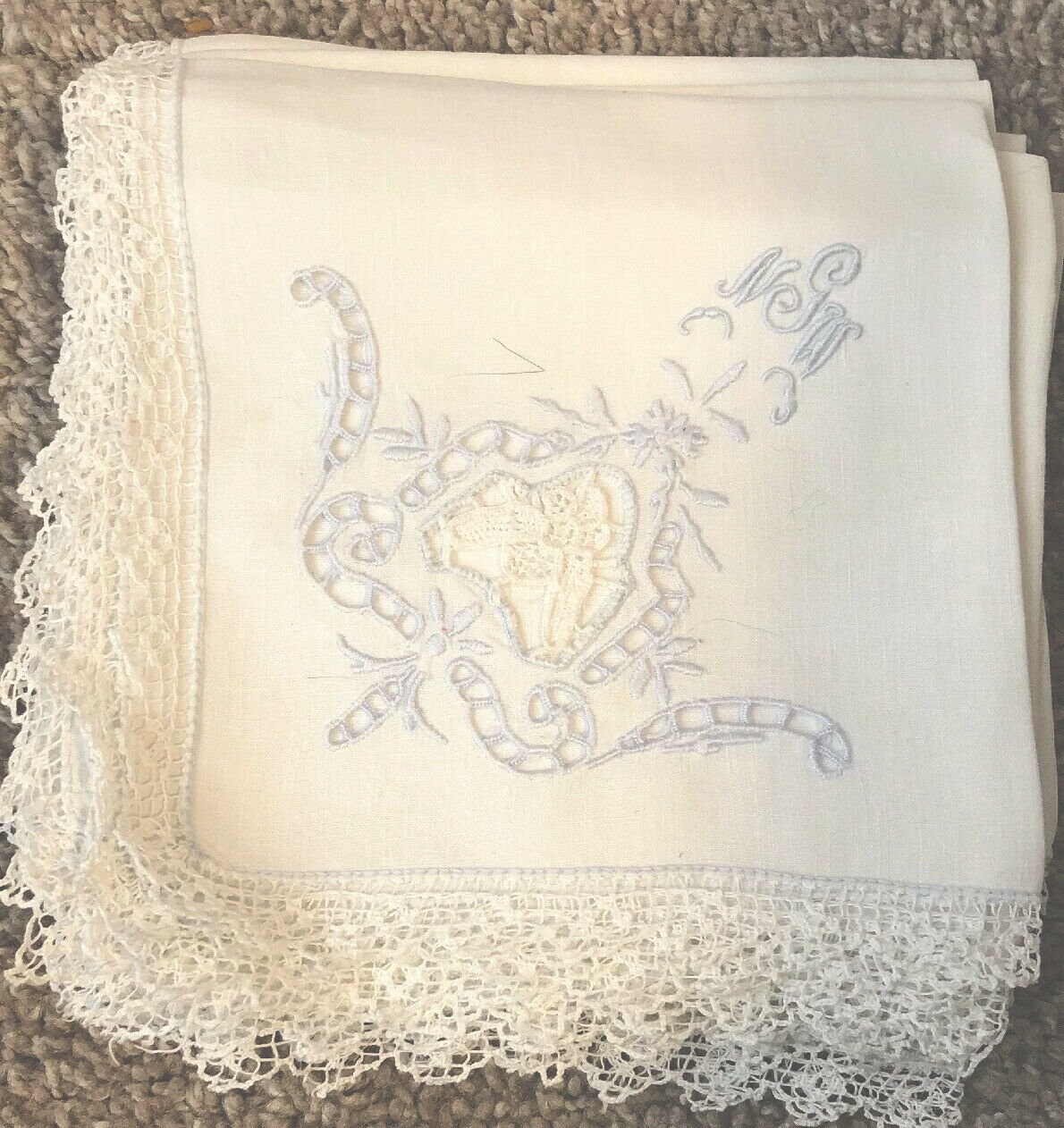 Antique Italian Point De Venice Fine Linen Floral Monogrammed Napkins ...