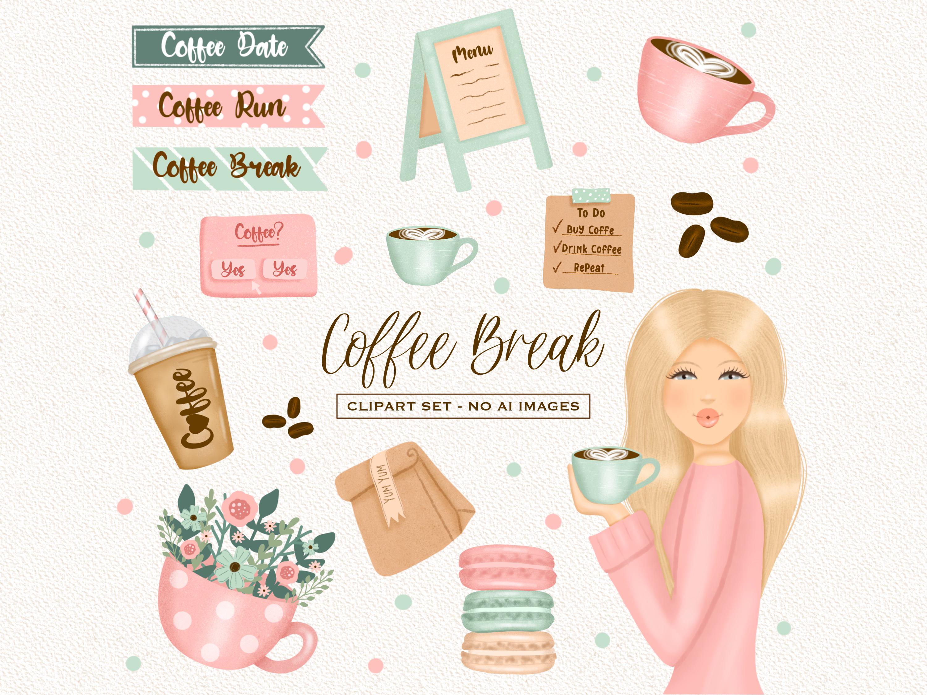 Coffee Break Clipart, Planner Girl Clip Art, Clip Art for Planners ...
