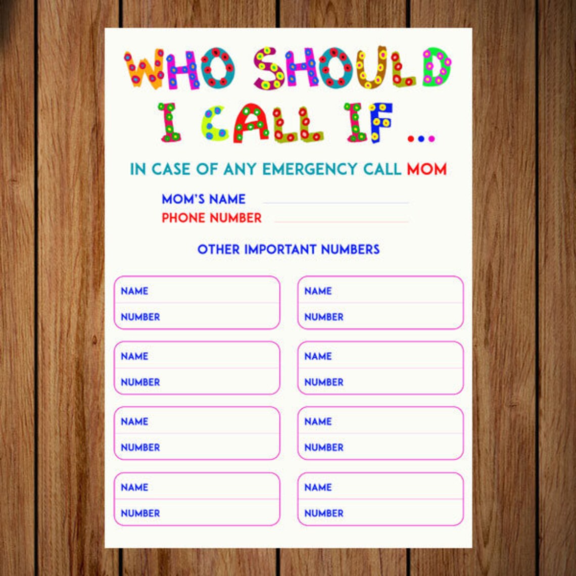 In Case Of Emergency Printable Emergency Contact List For Etsy