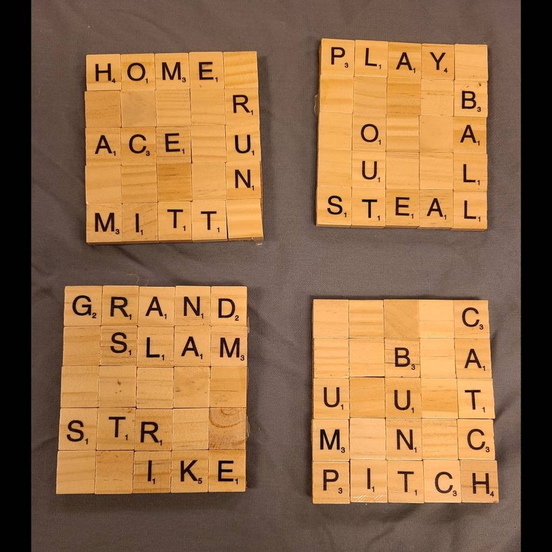 Baseball Scrabble Coasters, Scrabble Coasters, Baseball Theme Gifts ...