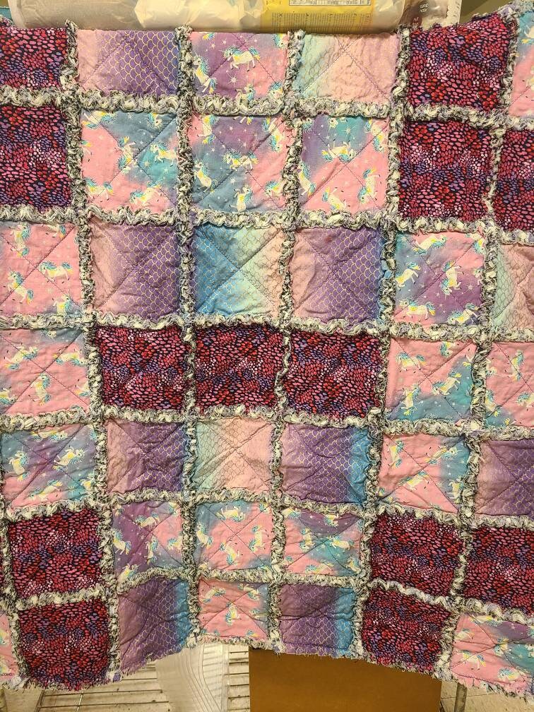 Unicorn Rag Quilt, Pink & Purple Rag Quilt, Toddler Quilt, Toddler ...