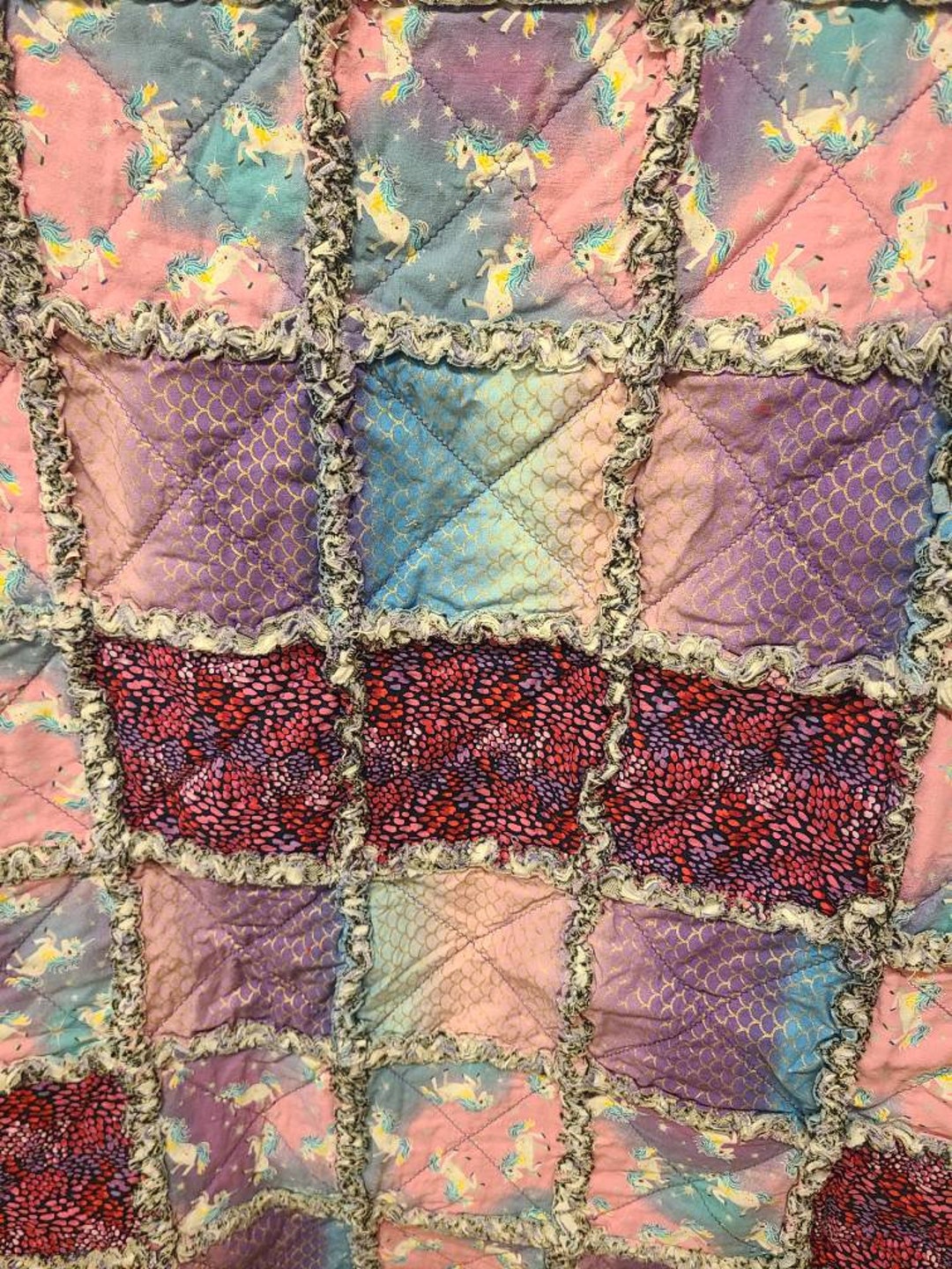 Unicorn Rag Quilt, Pink & Purple Rag Quilt, Toddler Quilt, Toddler ...