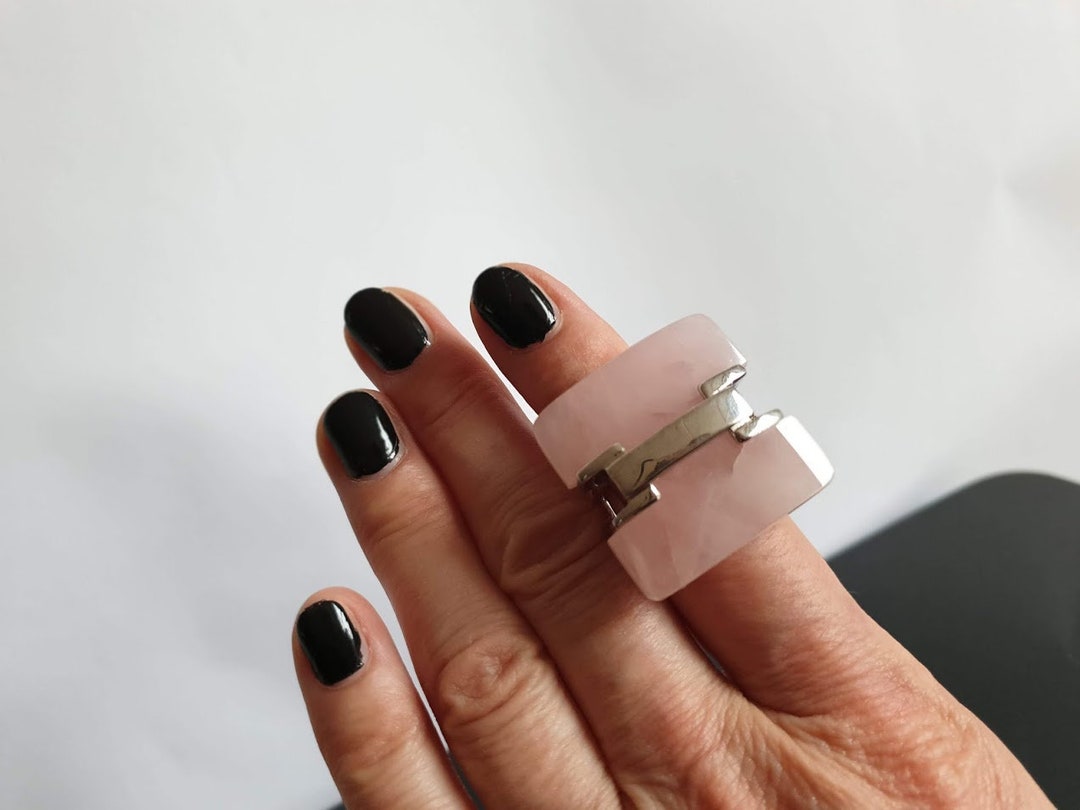 Large Ring Ø 18 Mm Genuine Natural Rose Quartz Sterling Silver 925 LAST ...