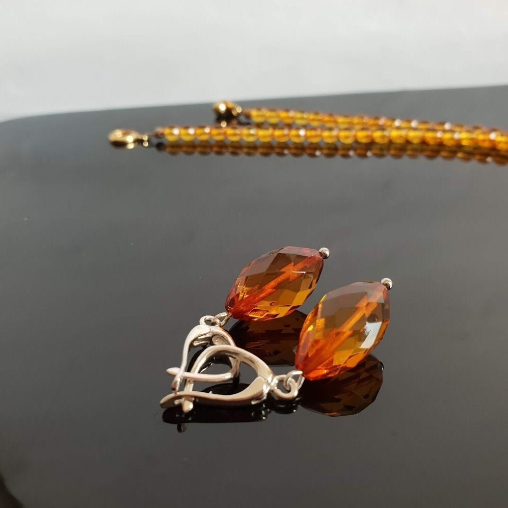 Genuine Natural Baltic Amber Beads Necklace & Earrings Set - Etsy
