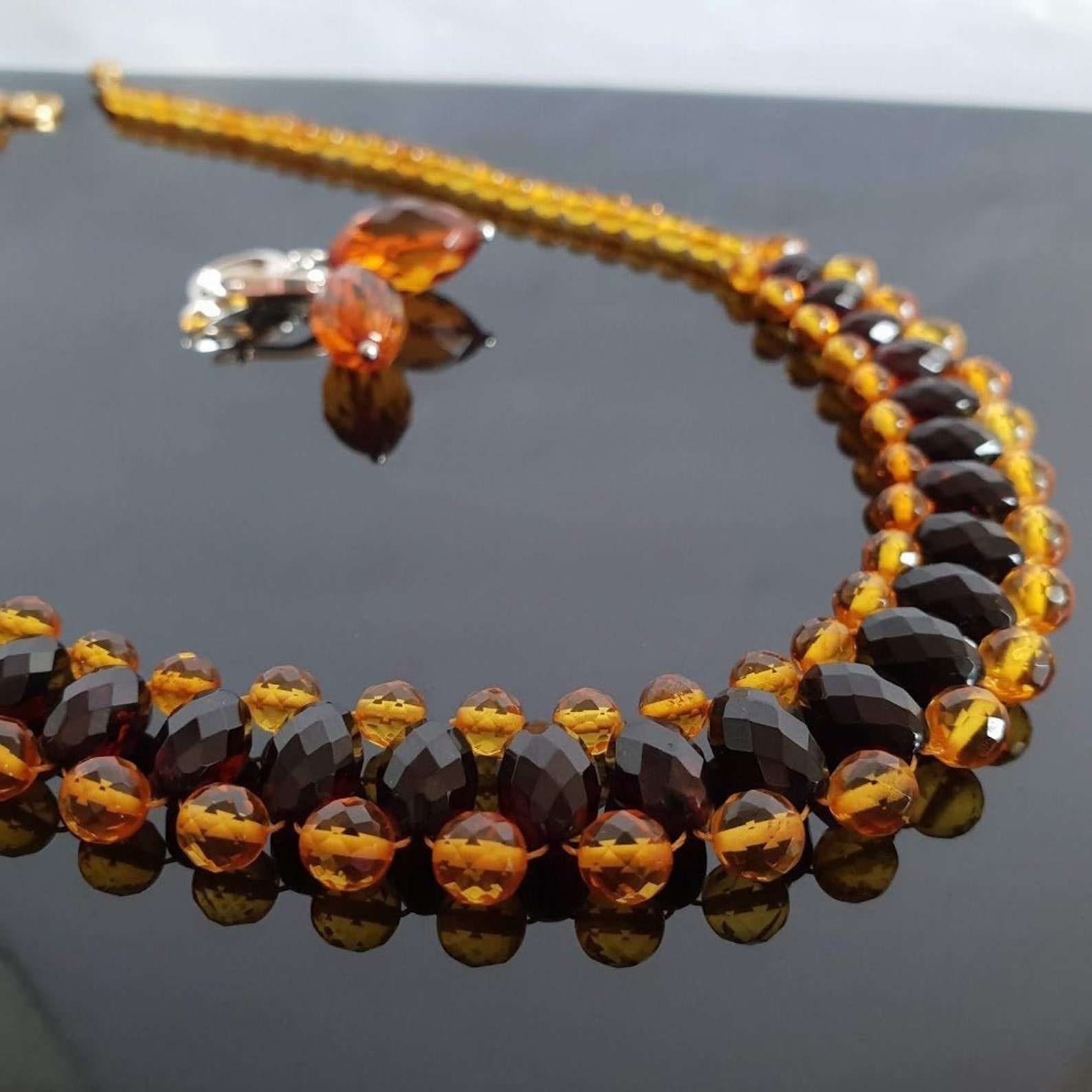 Genuine Natural Baltic Amber Beads Necklace & Earrings Set Limited ...