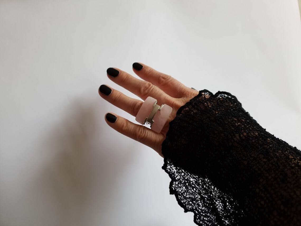 Large Ring Ø 18 Mm Genuine Natural Rose Quartz Sterling Silver - Etsy